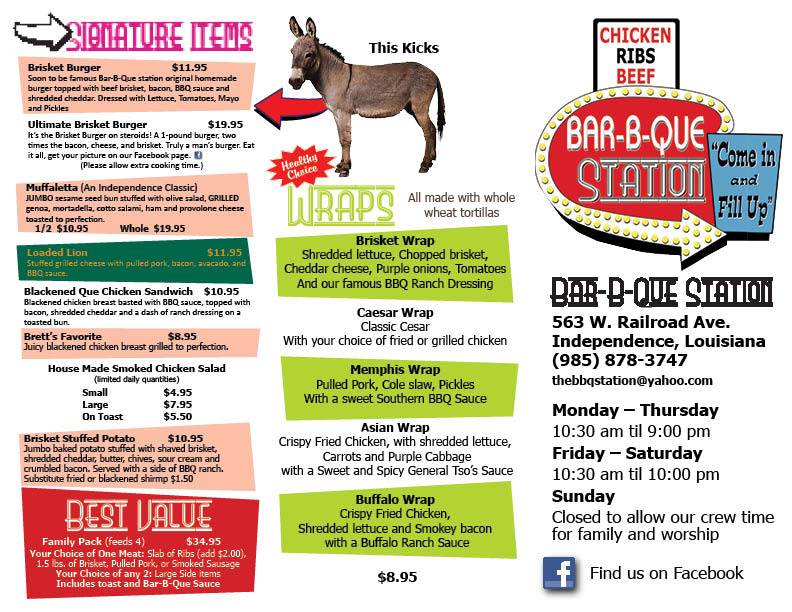 Menu at Bar-B-Que Station #2 Hammond, Hammond