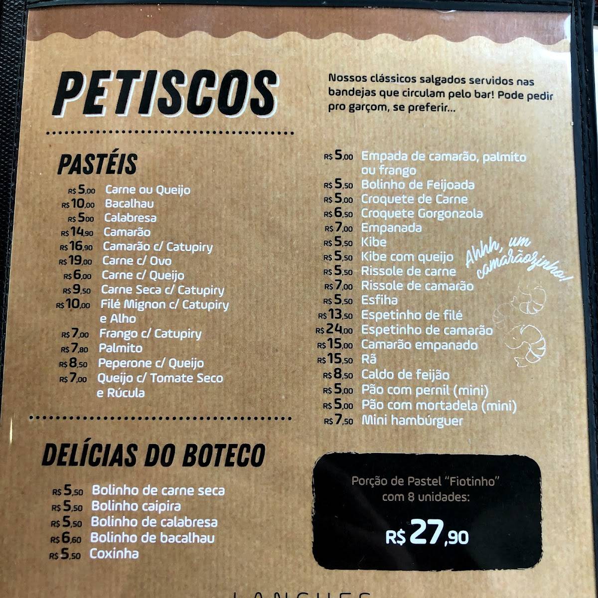 Menu em Bar Coronel, São José dos Campos, Rua Francisco Rafael