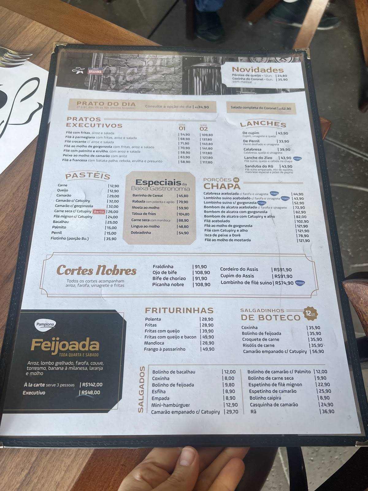 Menu em Bar Coronel, São José dos Campos, Rua Francisco Rafael