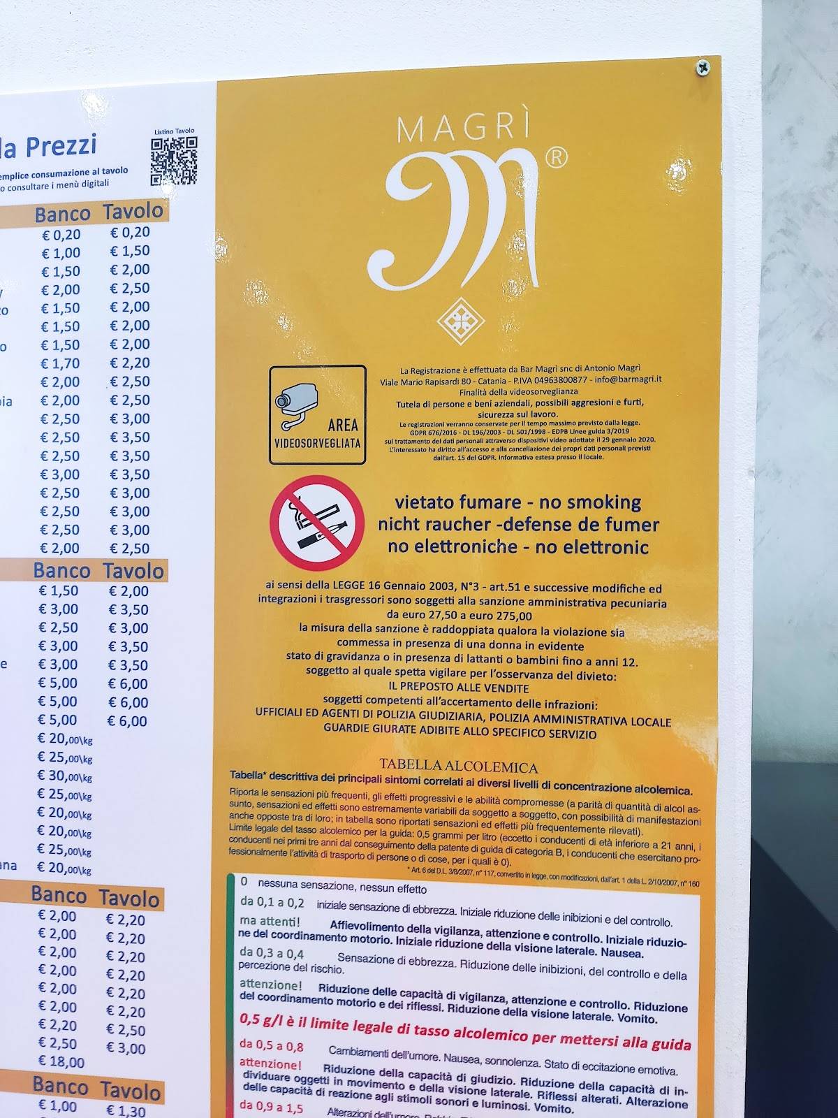 Speisekarte von Bar Magrì - Lungomare, Catania, Viale Ruggero di Lauria