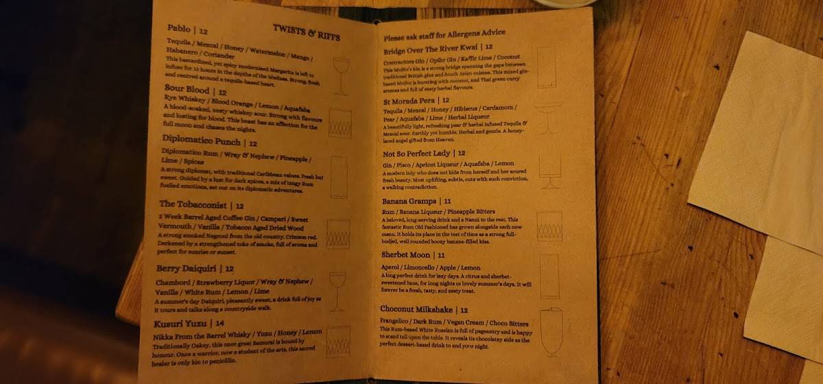 Menu at Bar Medusa, Brighton
