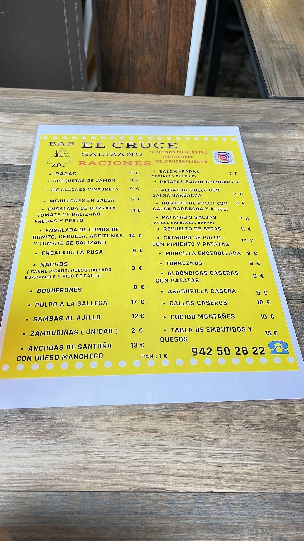 Menu at Bar Restaurante El Cruce, Galizano