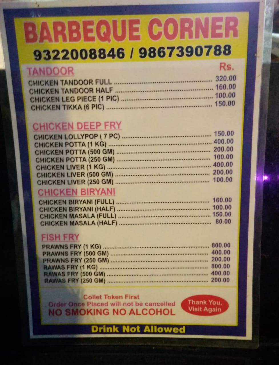 Menu at Barbeque Corner, Mumbai, 4V83+QXF