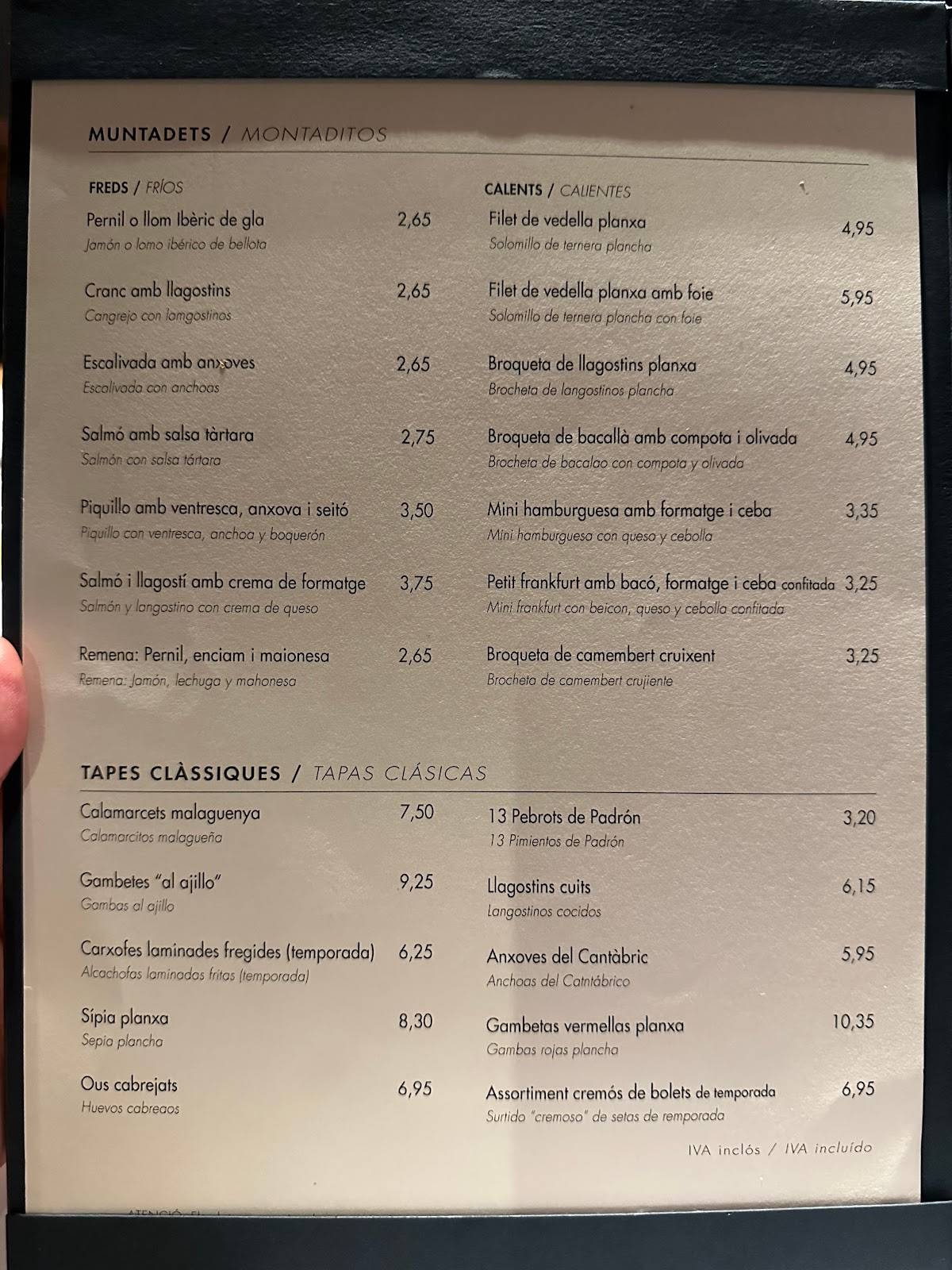 Menu at Ciutat Comtal pub & bar, Barcelona, Rambla de Catalunya