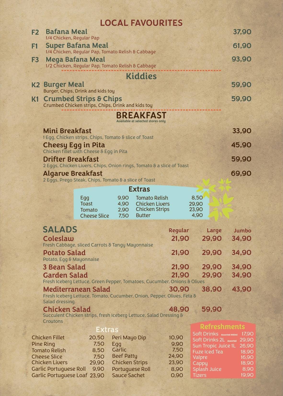 Menu at Barcelos, Umhlanga, 48/50 Marshall Drive