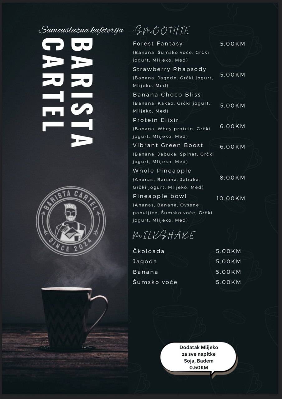 Menu at Barista Cartel, Tuzla