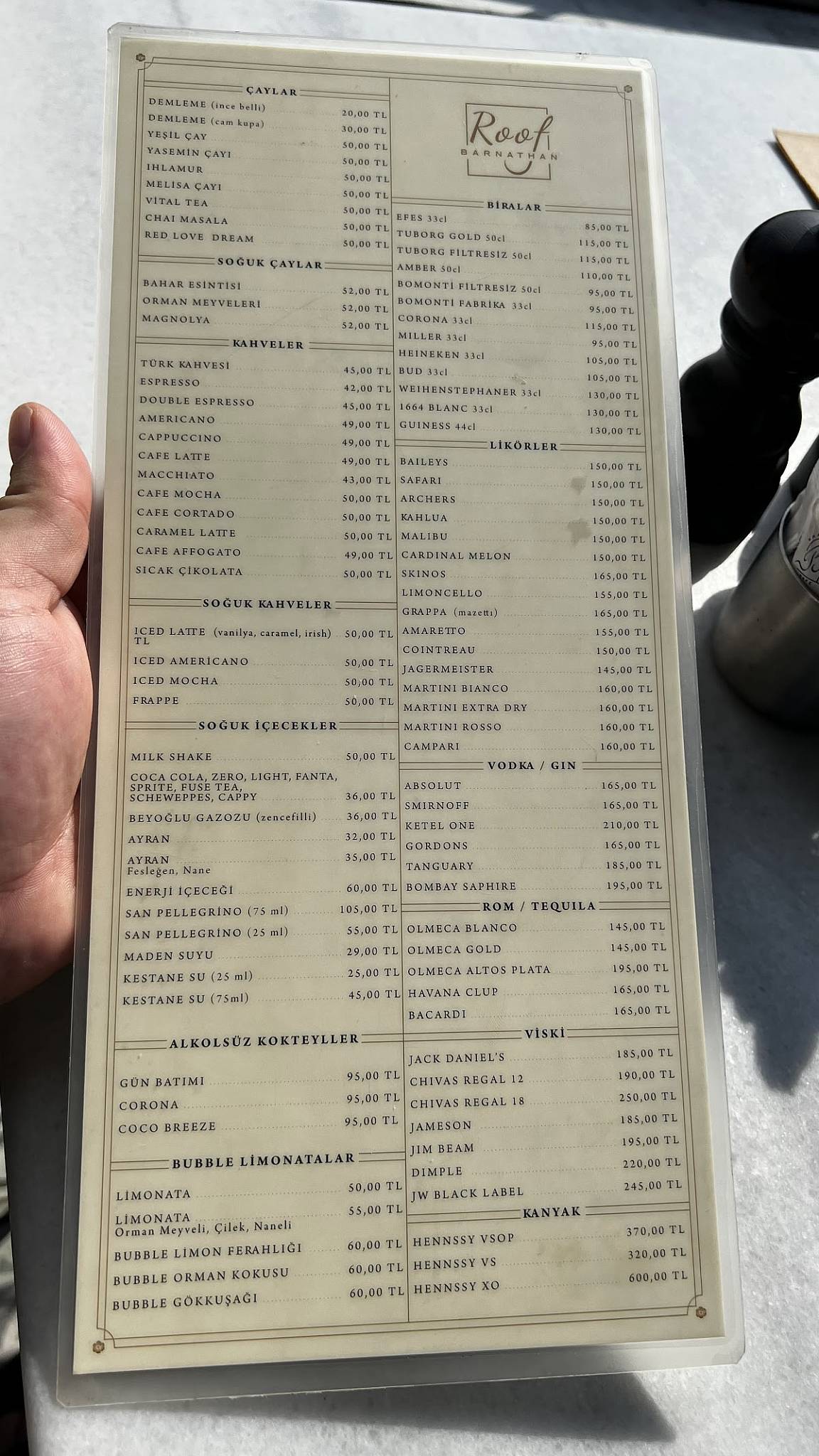Menu at Barnathan Cafe Brasserie, Istanbul