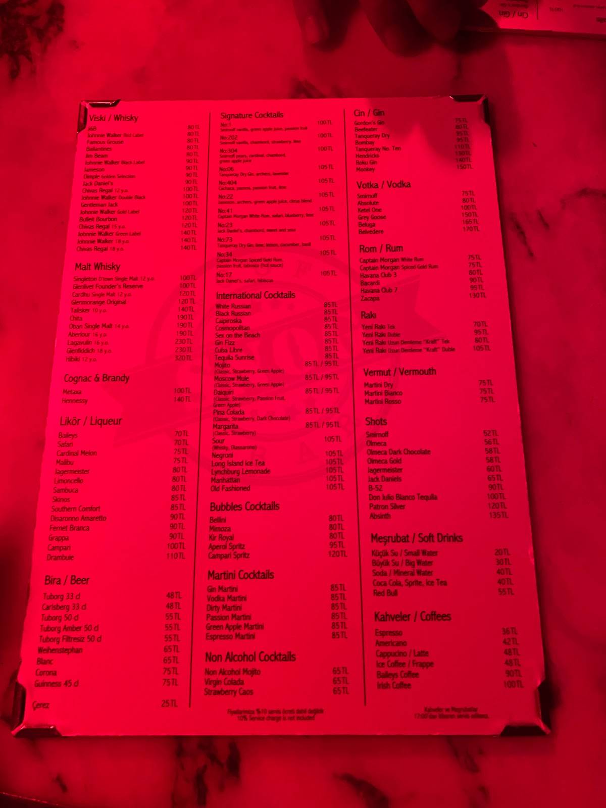Menu at Barnathan Cafe Brasserie, Istanbul
