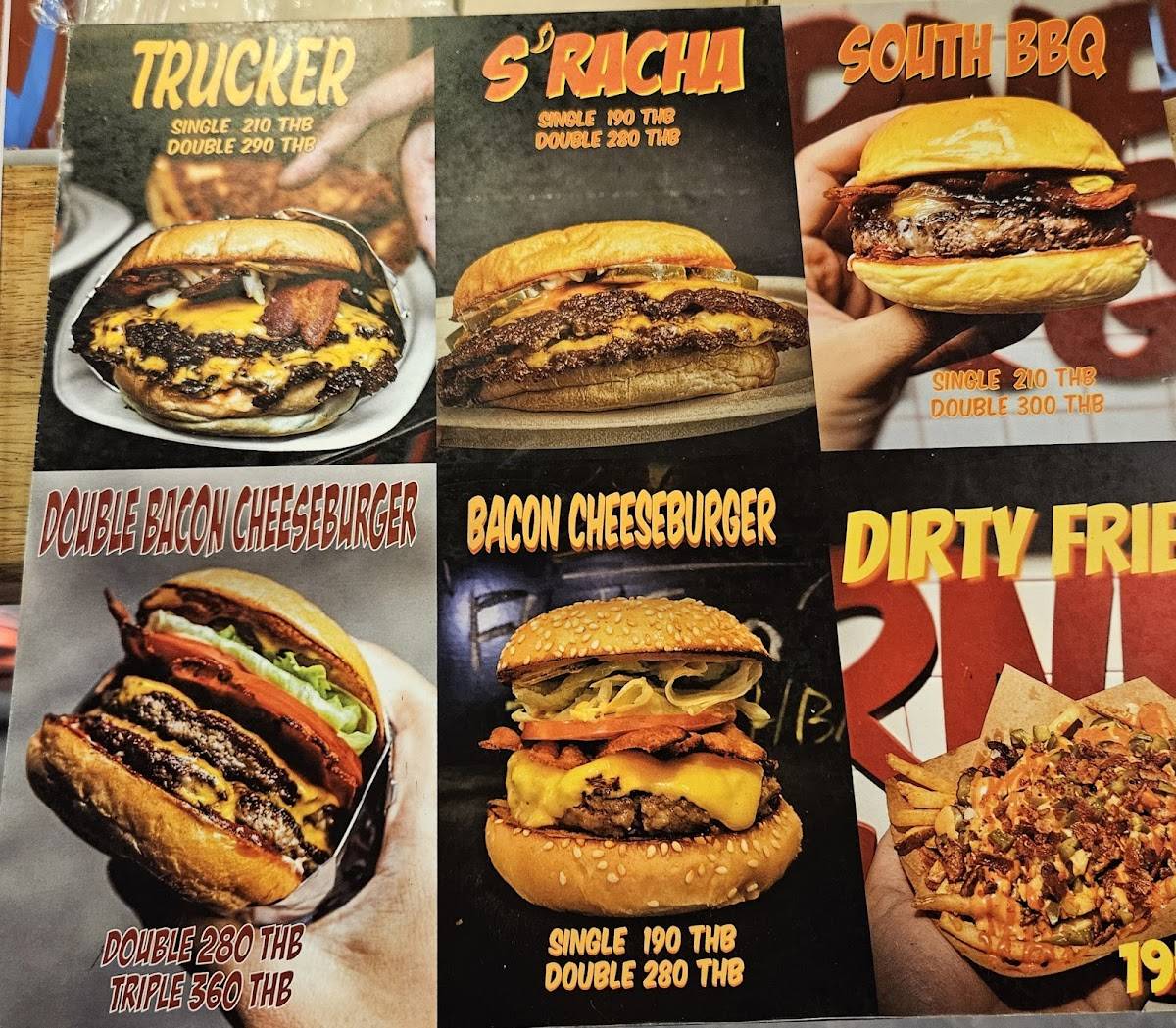 Menu at Barney's Burger Joint, Bangkok