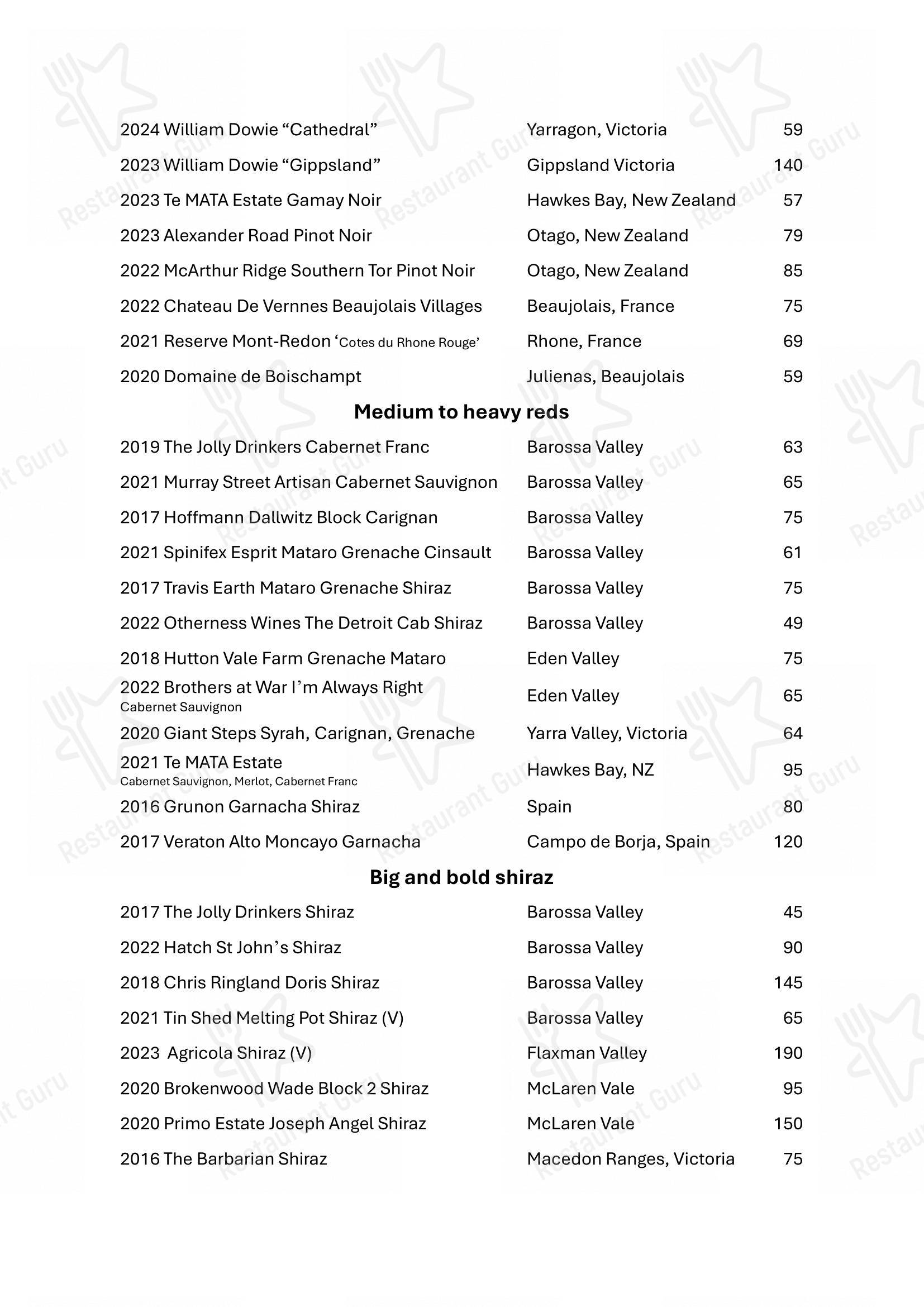 Menu at Barossa Pho, Angaston