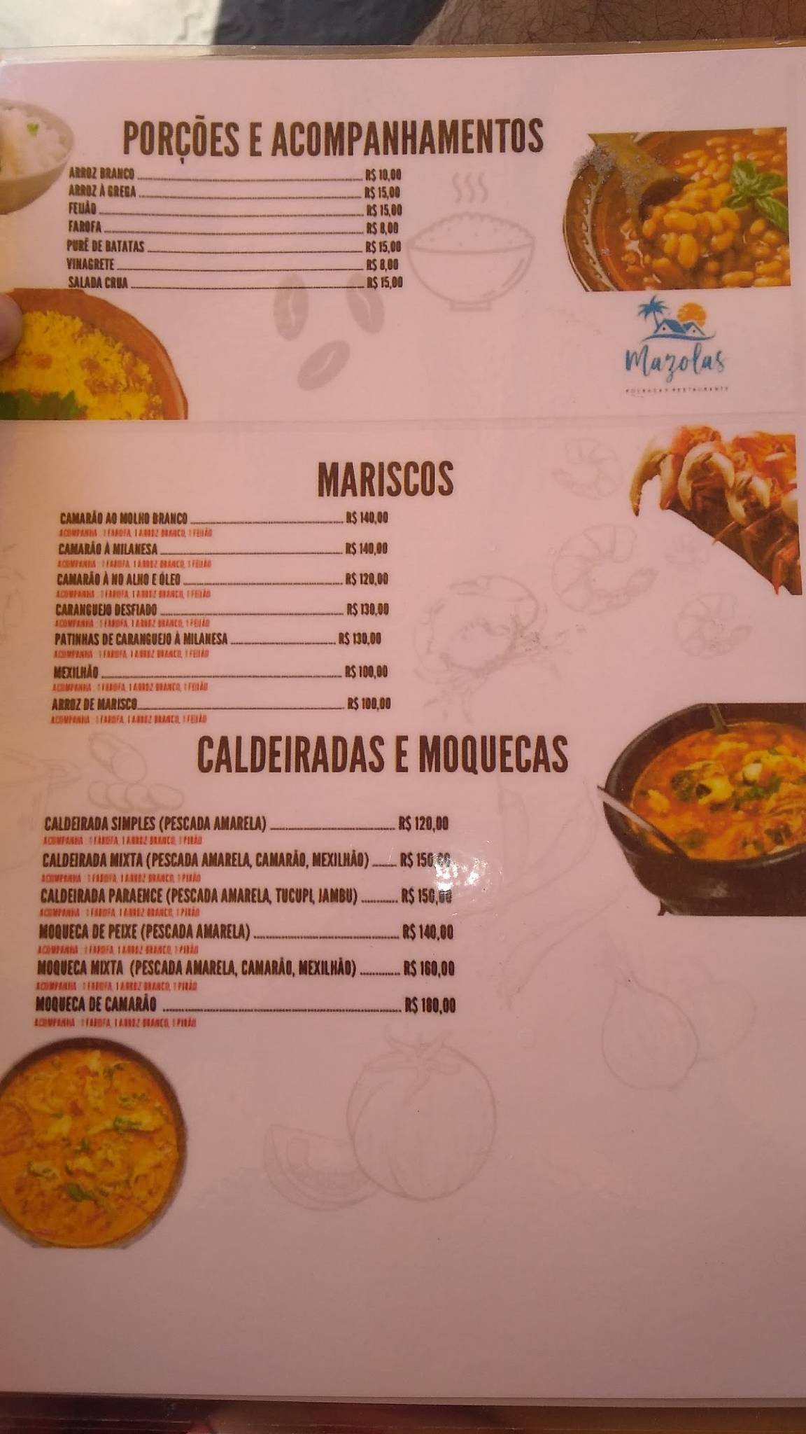 Menu em Barraca Paraíso, Brasil, R. Verdes Mares