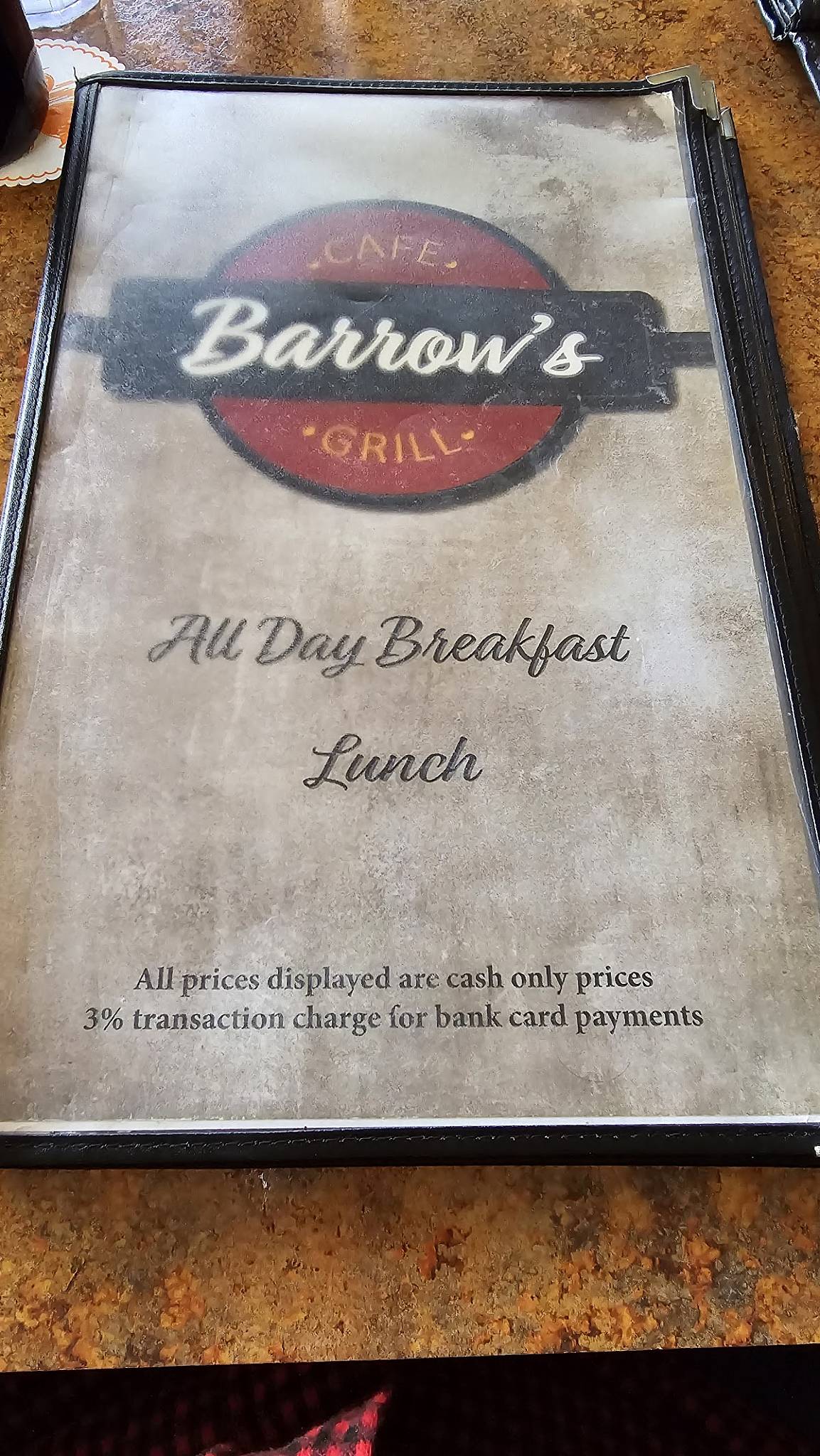 Menu at Barrow’s Cafe & Grill, Sonora
