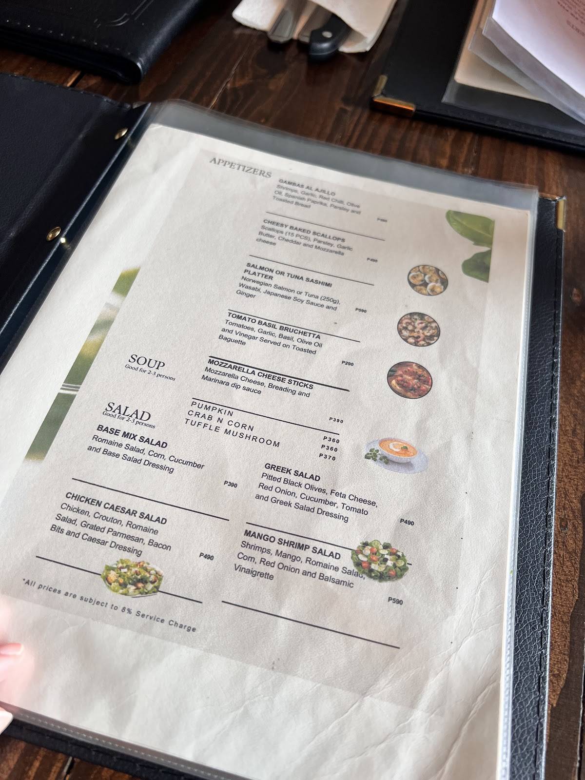 Menu at Base Cafe Steakhouse + Bar, Lipa