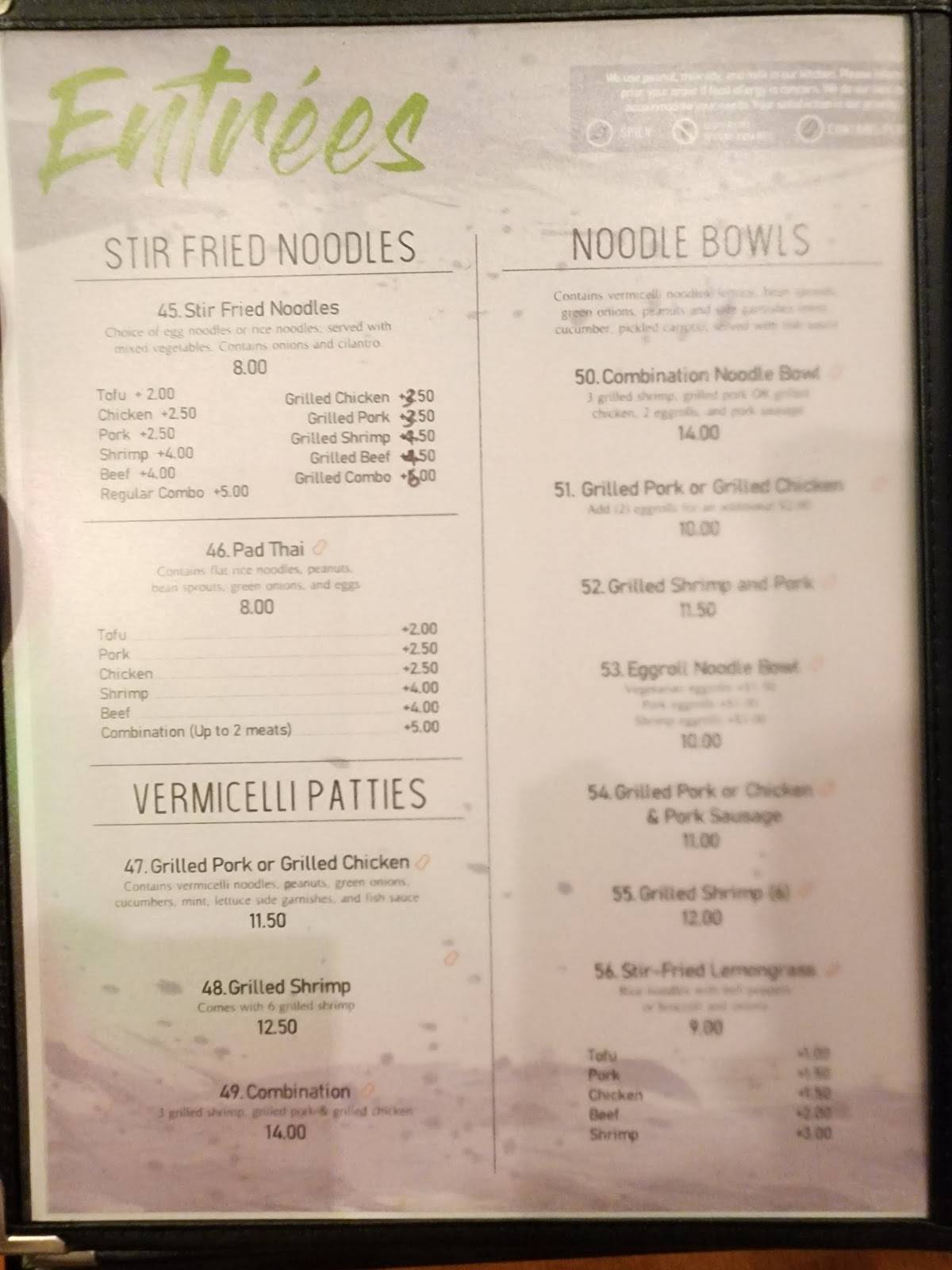 Menu at Basil Leaf Vietnamese Restaurant, Albuquerque