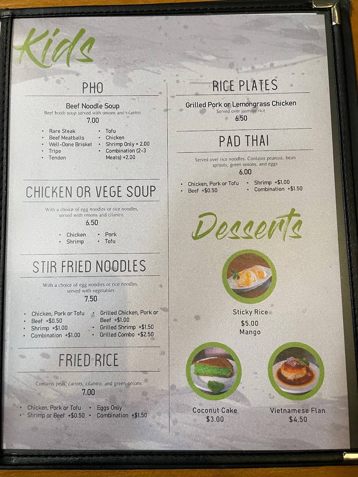 Menu at Basil Leaf Vietnamese Restaurant, Albuquerque