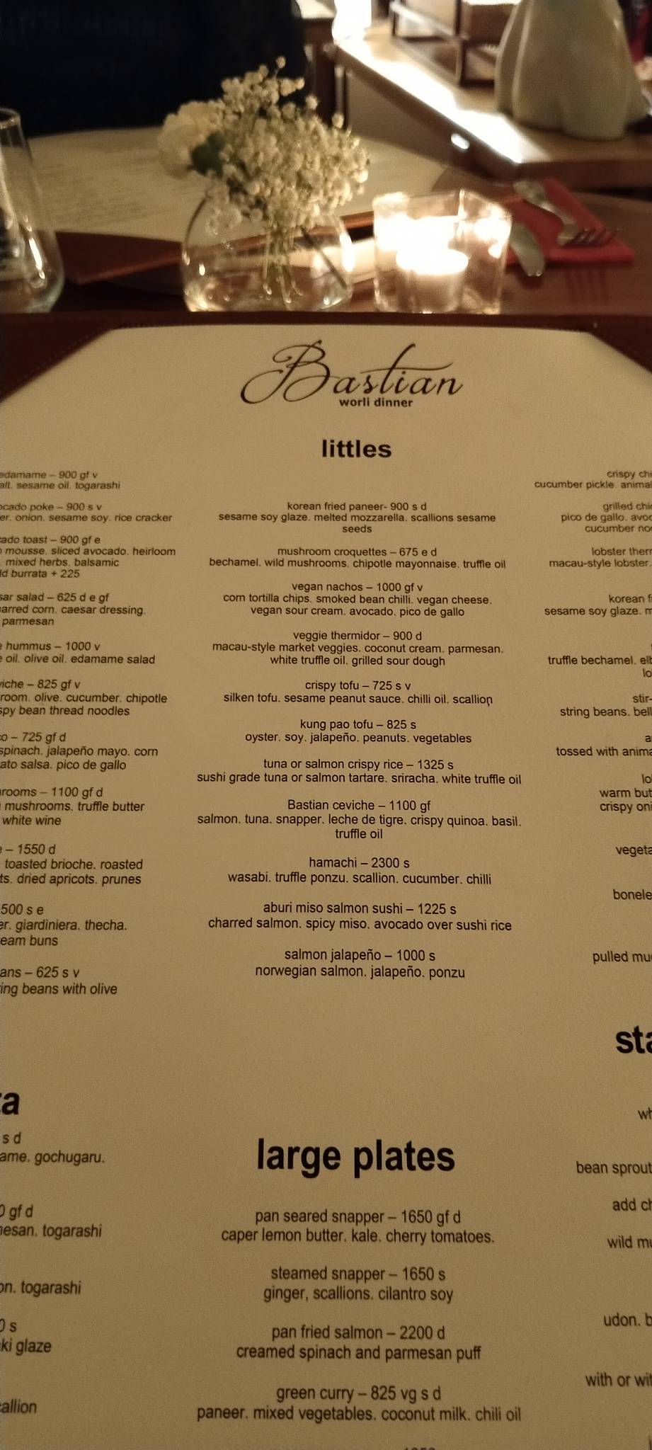 Menu at Bastian, Worli, Mumbai