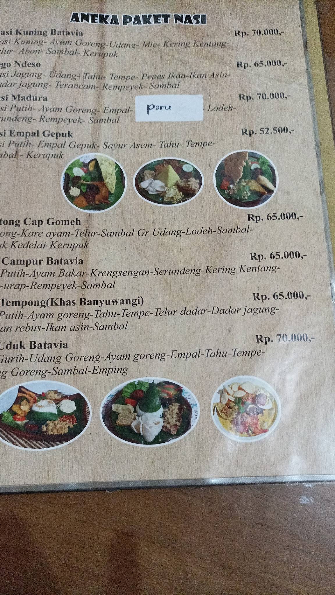 Menu at Batavia Resto restaurant, Malang, Jl. Jakarta No.51