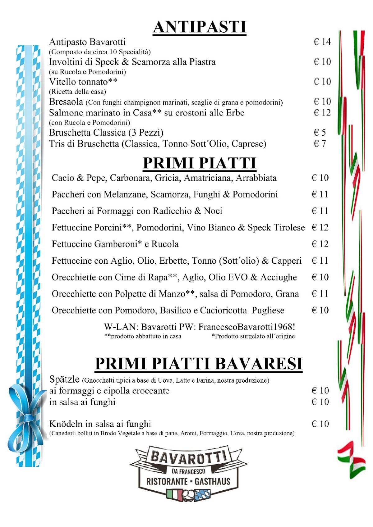Menu da Bavarotti da Francesco ristorante, Marino