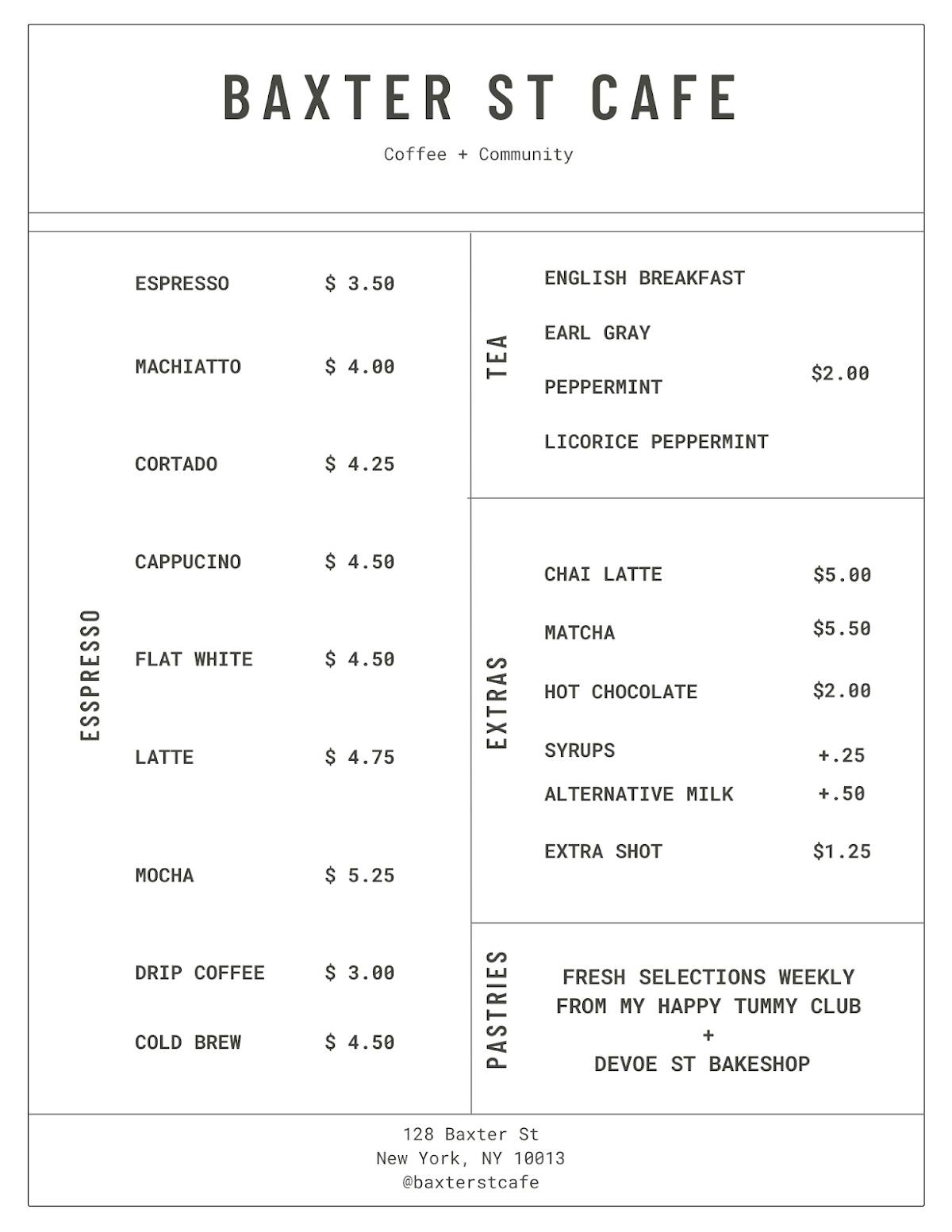 Menu at Baxter St Cafe, New York City