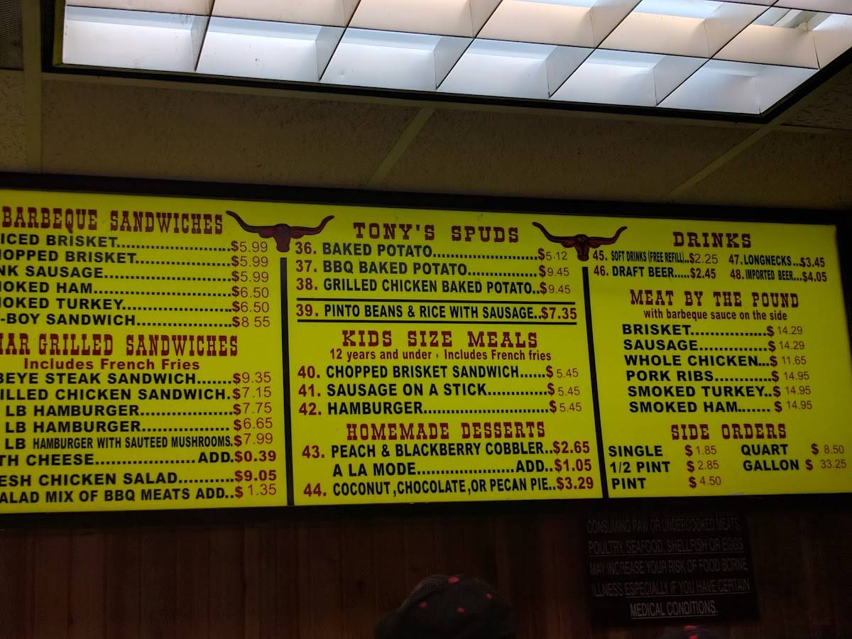 Menu at Tony's BBQ & Steakhouse, Baytown, N Hwy 146