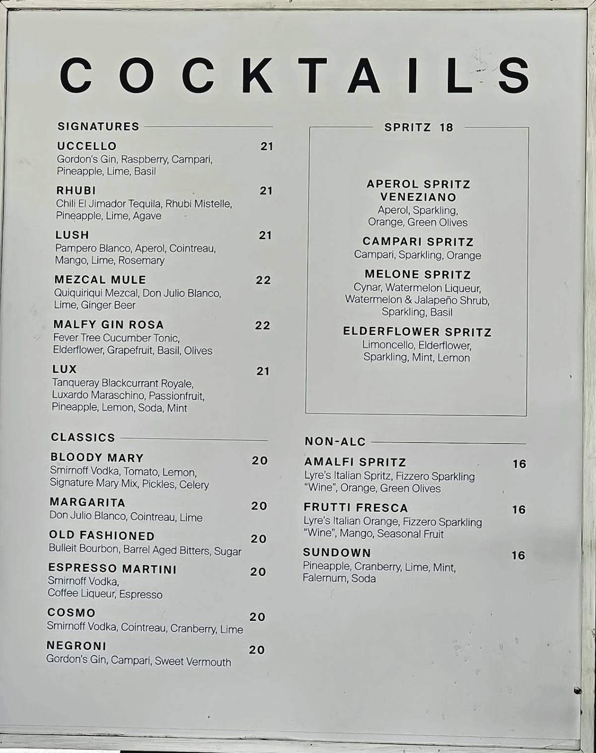 Menu at Beach Club at Watsons Bay Boutique Hotel, Watsons Bay