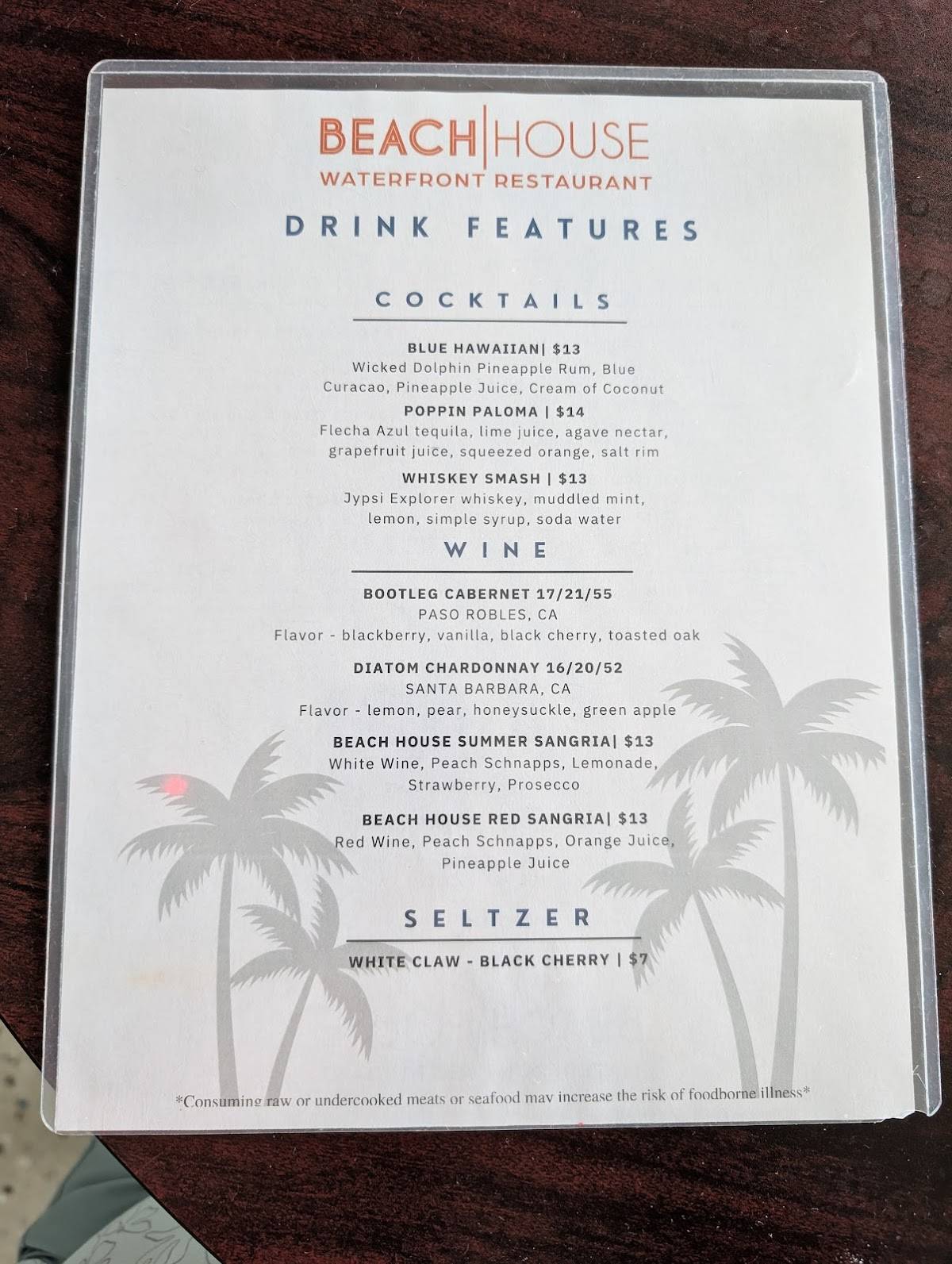 Menu at Beach House Waterfront Restaurant, Bradenton Beach