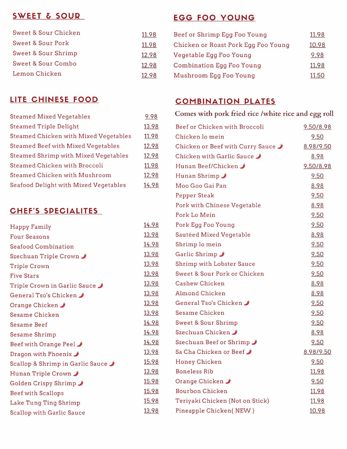 Menu at Lung Fung Restaurant, Zion
