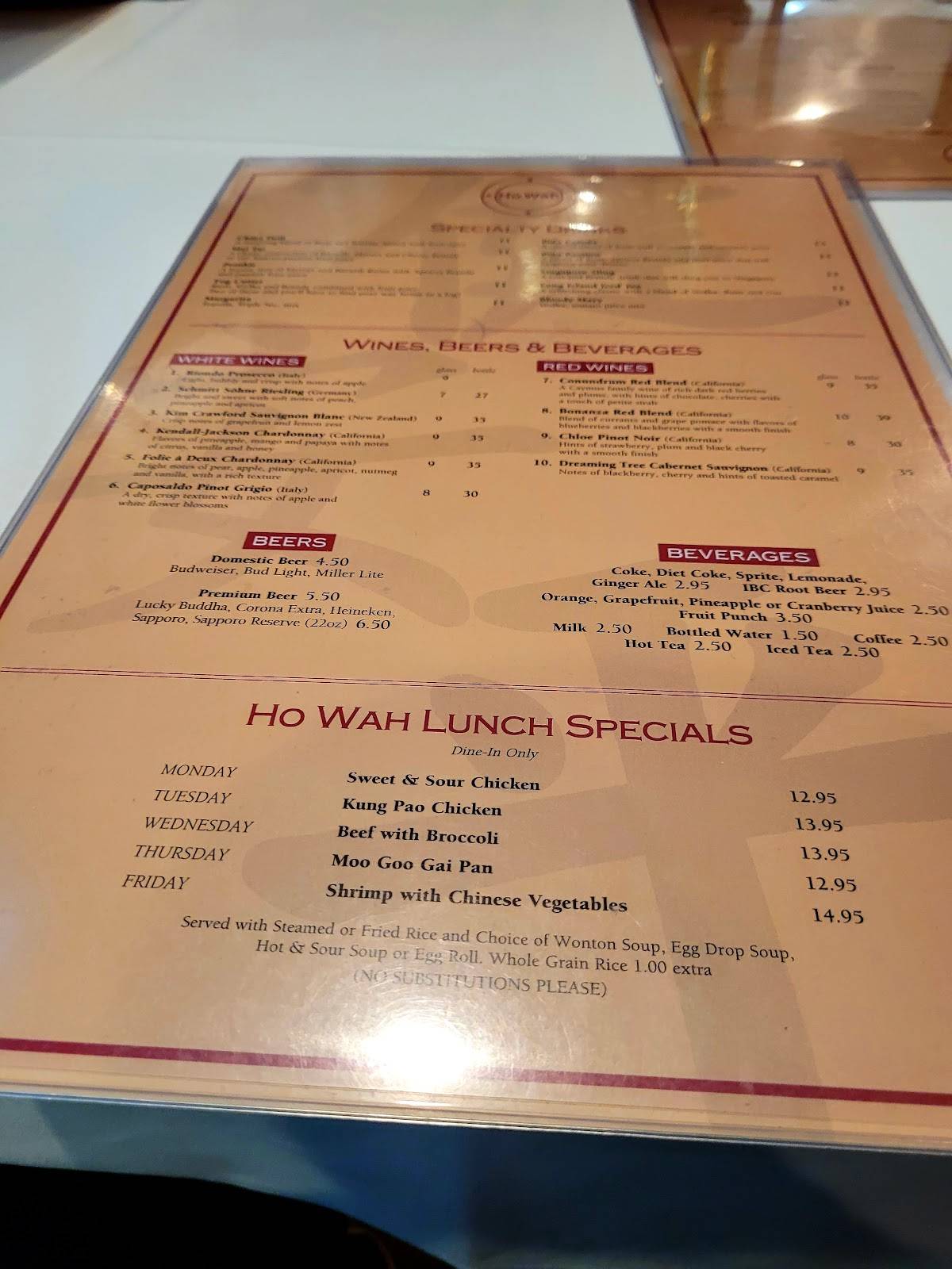 Menu at Ho Wah restaurant, Beachwood