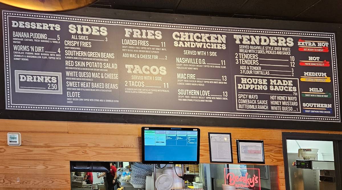 Menu at Beaky's Hot Chicken restaurant, Baytown