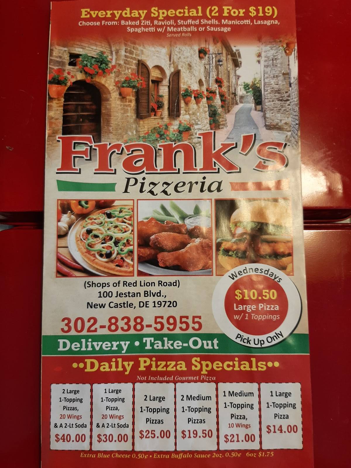 Menu at Frank's Pizzeria, Bear, 100 Jestan Blvd