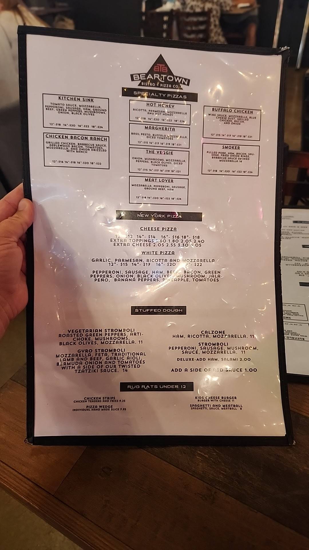 Menu at Beartown Bistro & Pizza Company pizzeria, New Bern