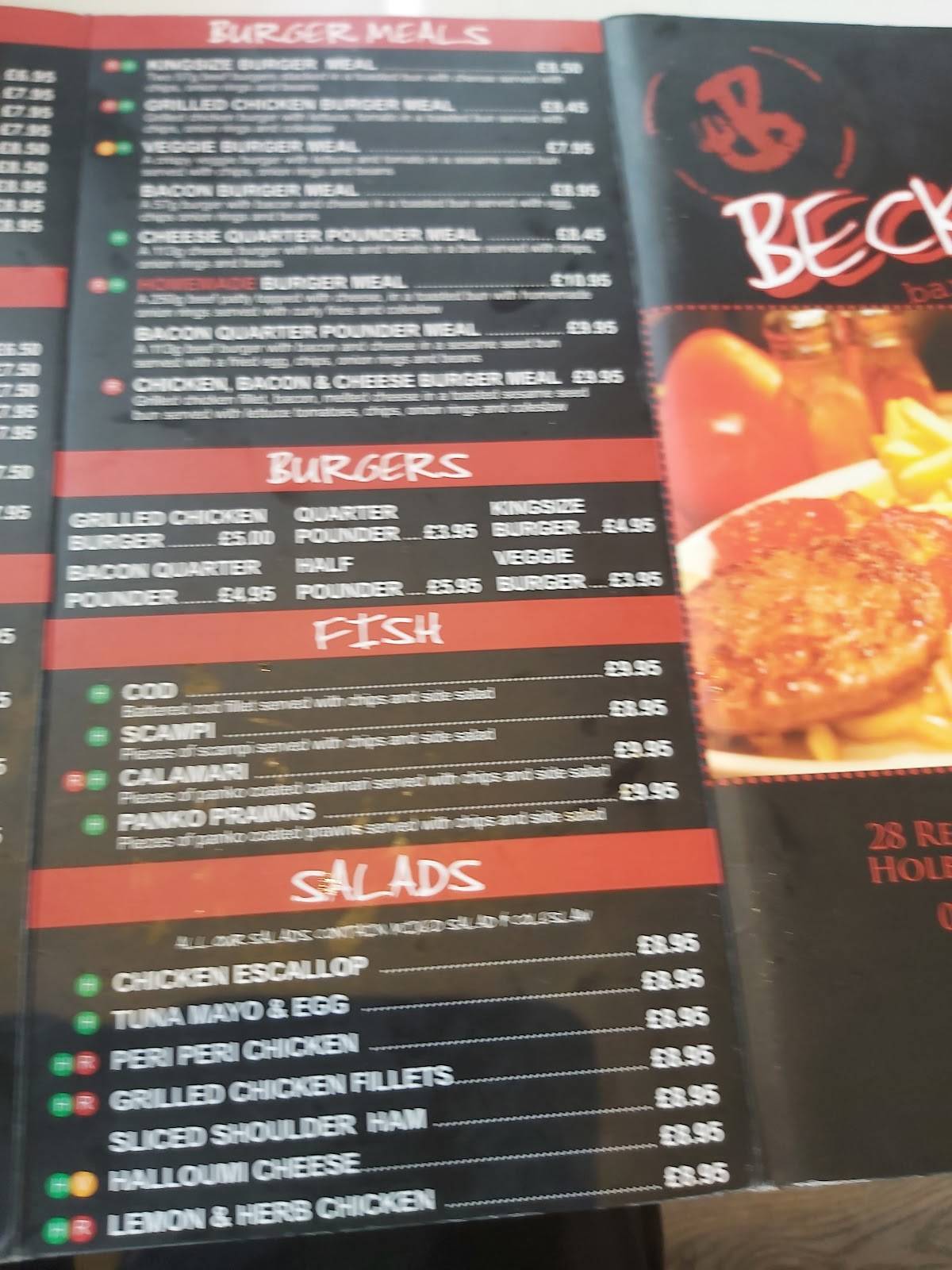 Menu at Becks Cafe, London