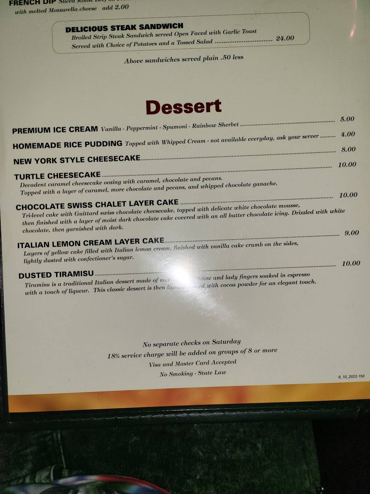 Menu at Princess Cafe, Beecher