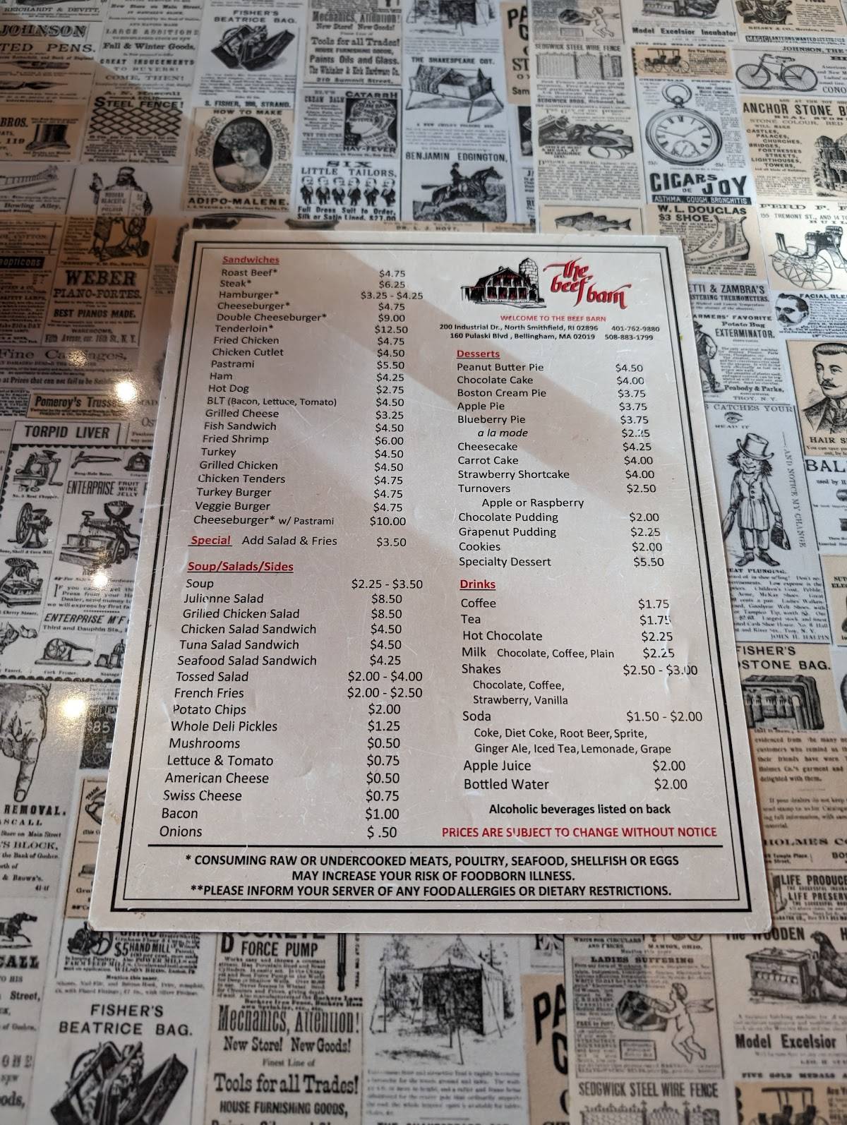 Menu at Beef Barn, North Smithfield, 200 Industrial Dr