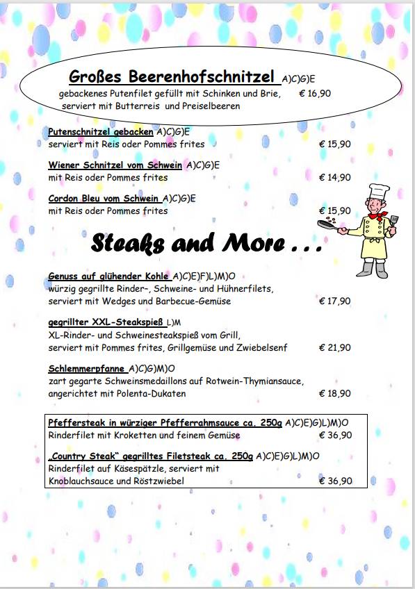 Speisekarte von Beerenhof-Wiesen restaurant, Wiesen