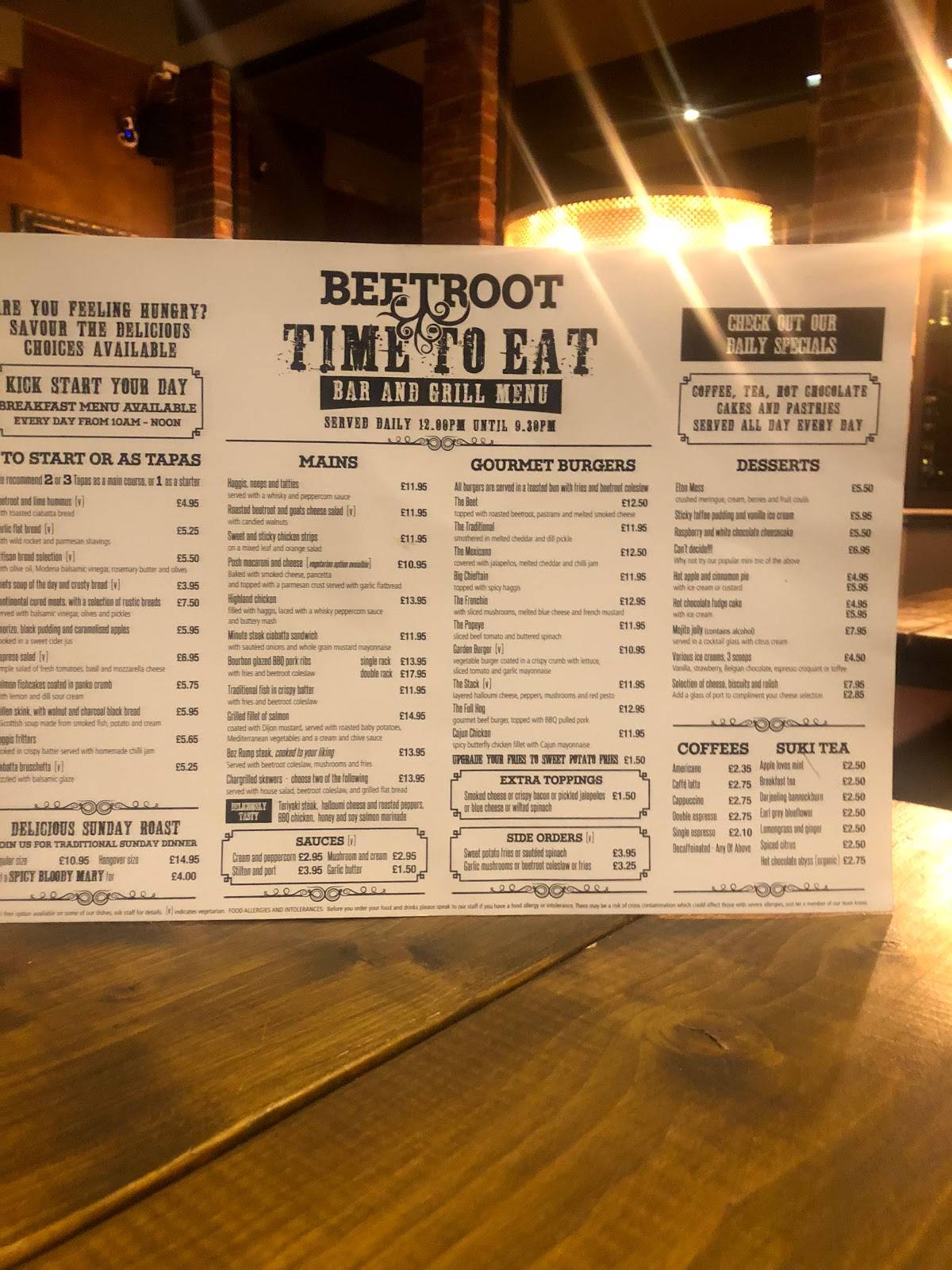 Menu at Beetroot Bar & Grill, Bonnyrigg