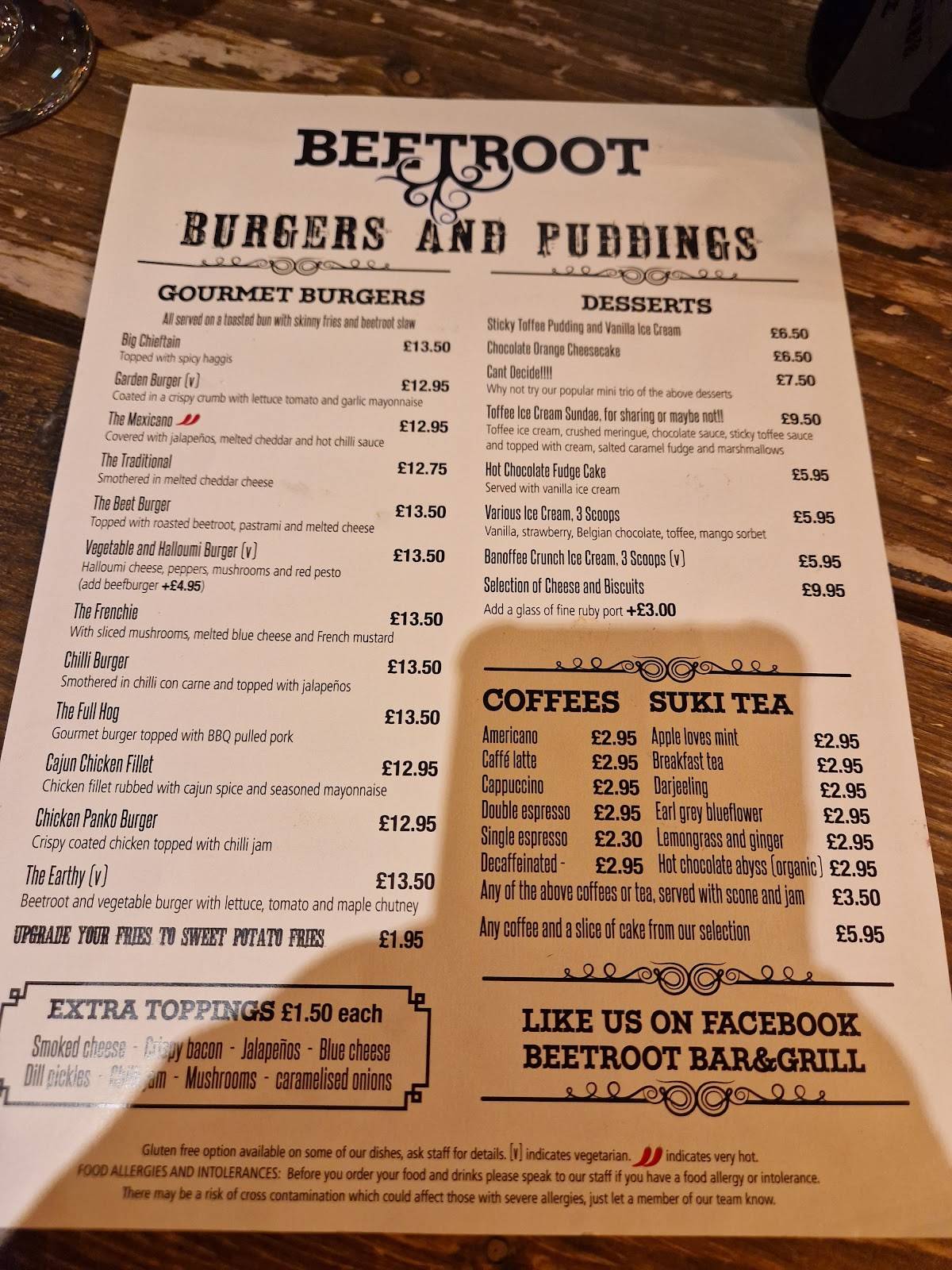Menu at Beetroot Bar & Grill, Bonnyrigg
