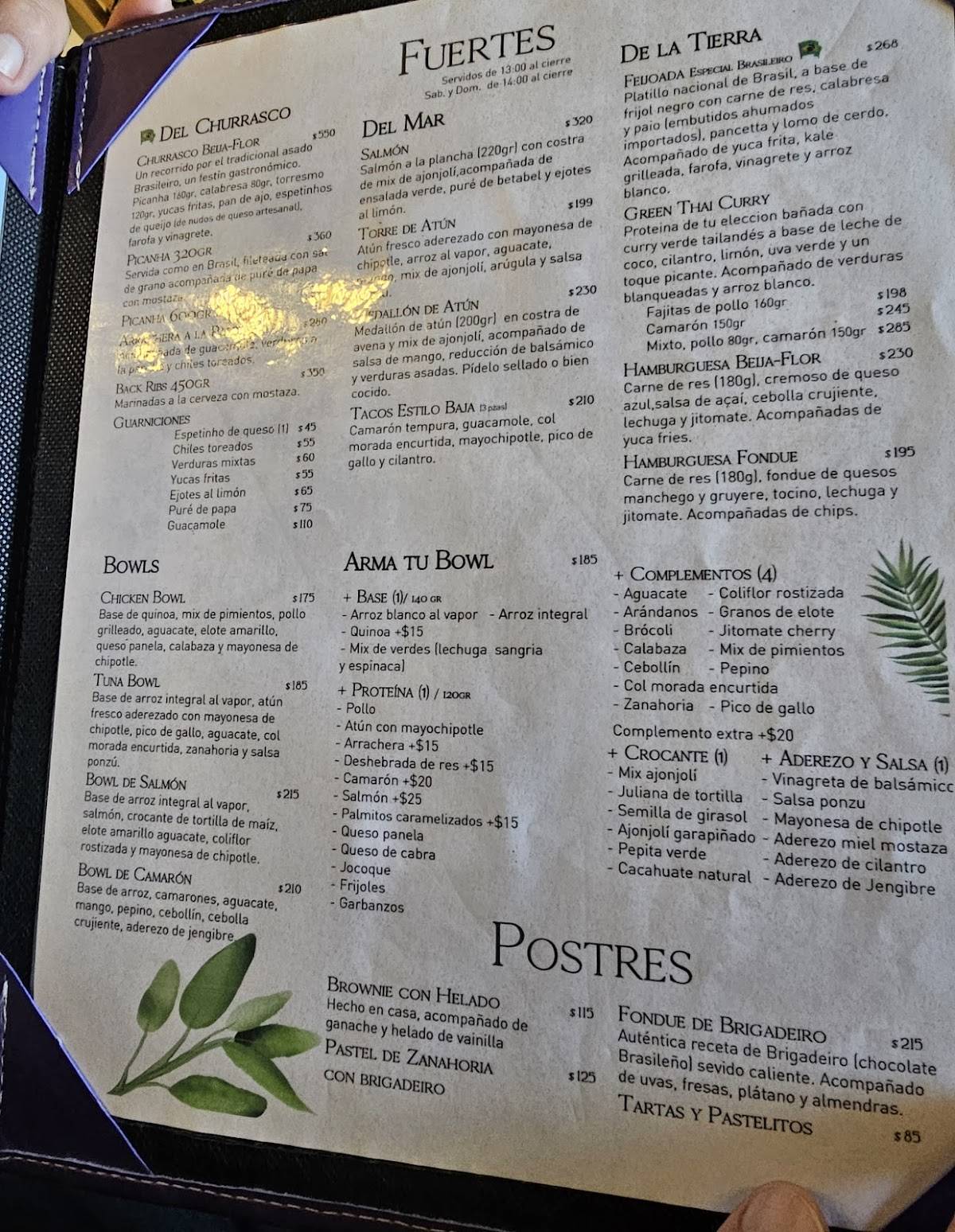 Carta del restaurante Beija-Flor, Pachuca del Soto