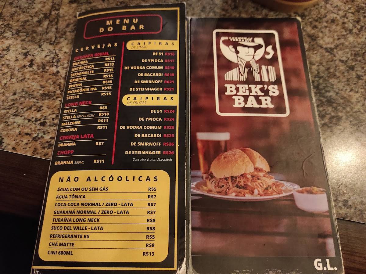 Menu em Bek's Bar, Curitiba, Rua Brasílio Itiberê 3645