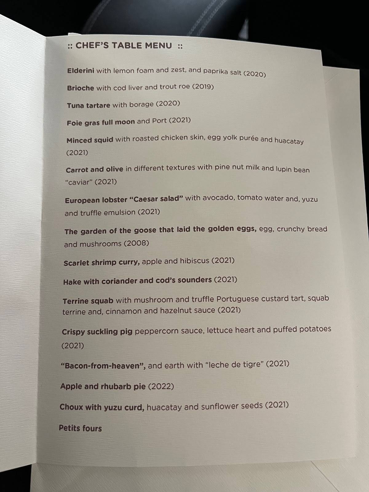 Menu at Belcanto restaurant, Lisbon, R. Serpa Pinto 10A