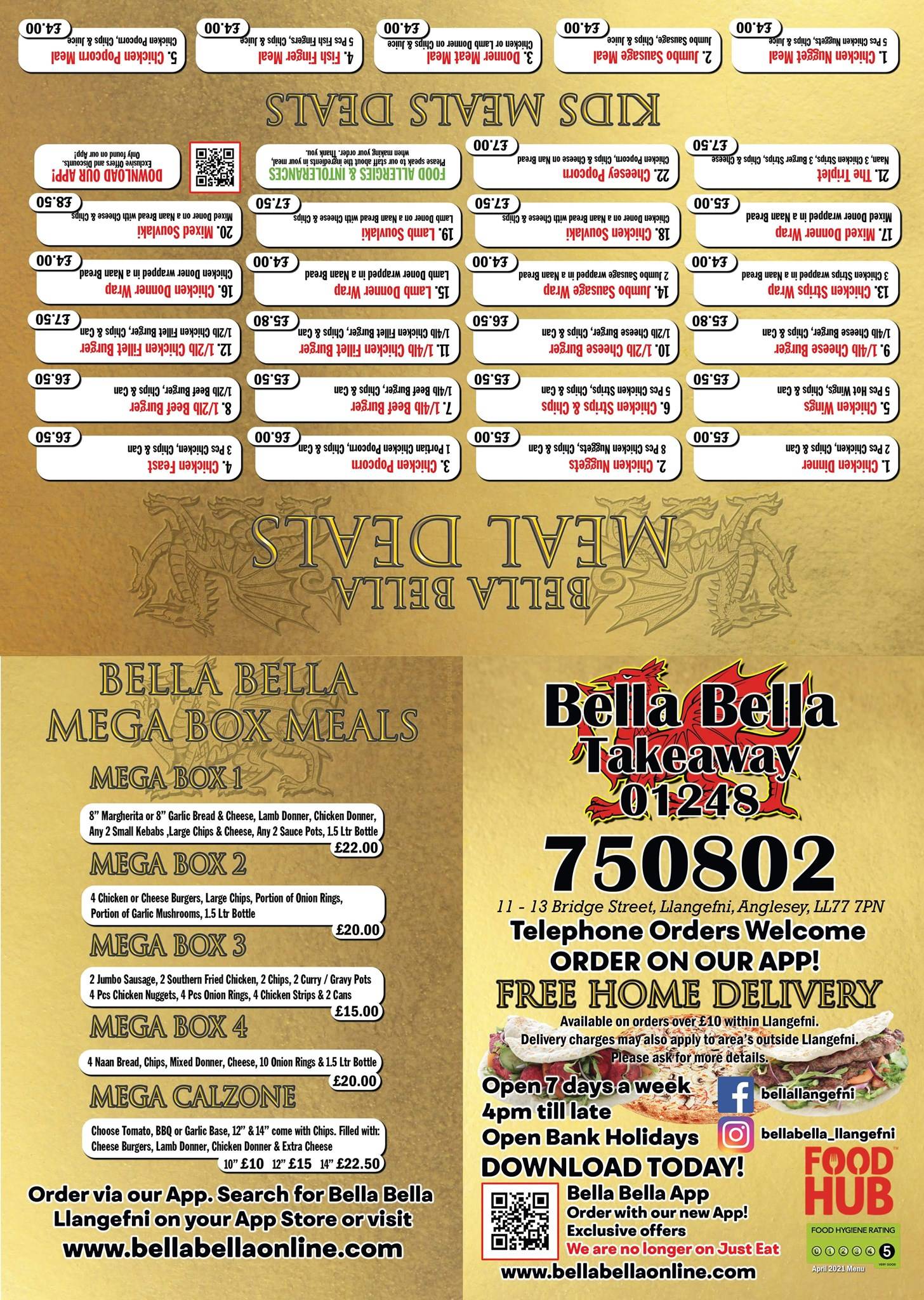 Menu at Bella Bella Llangefni pizzeria, Llangefni