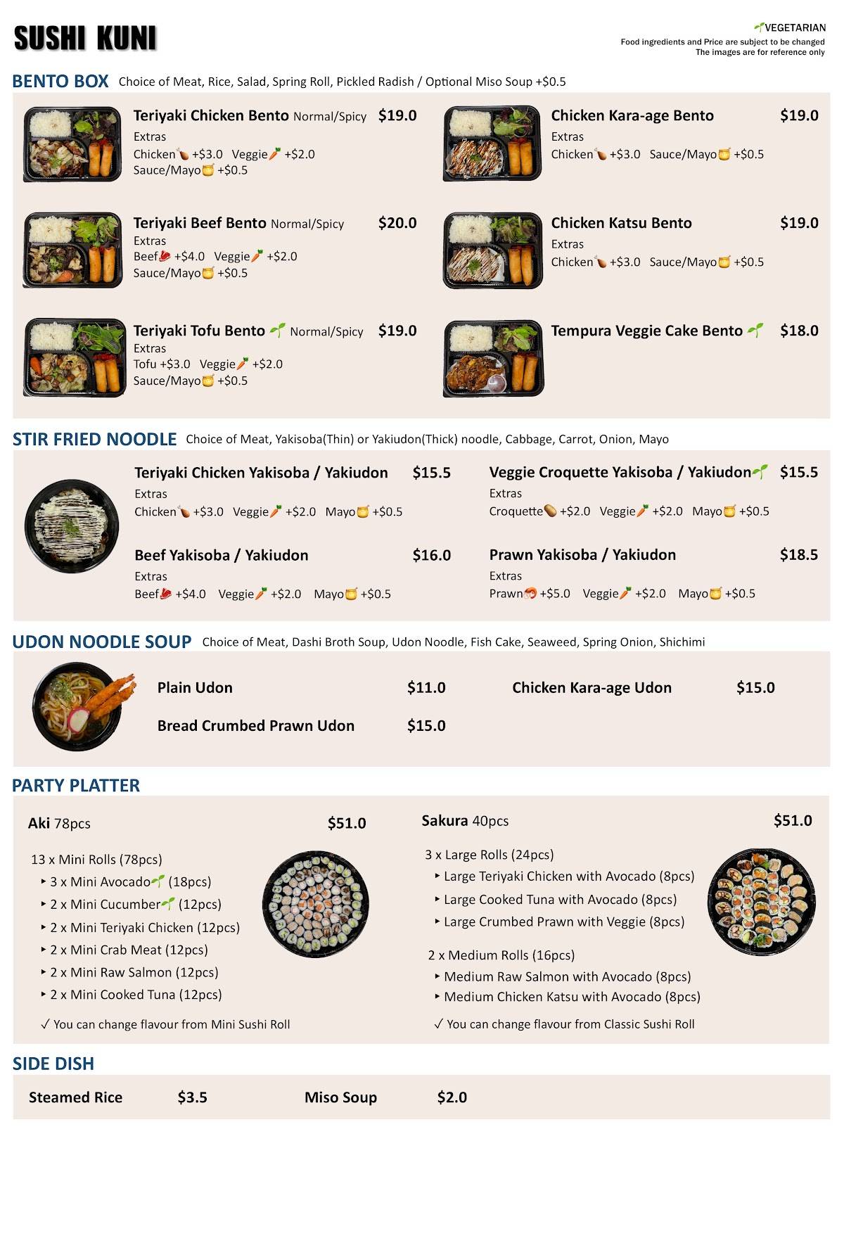 Menu at Sushi Kuni restaurant, Bongaree
