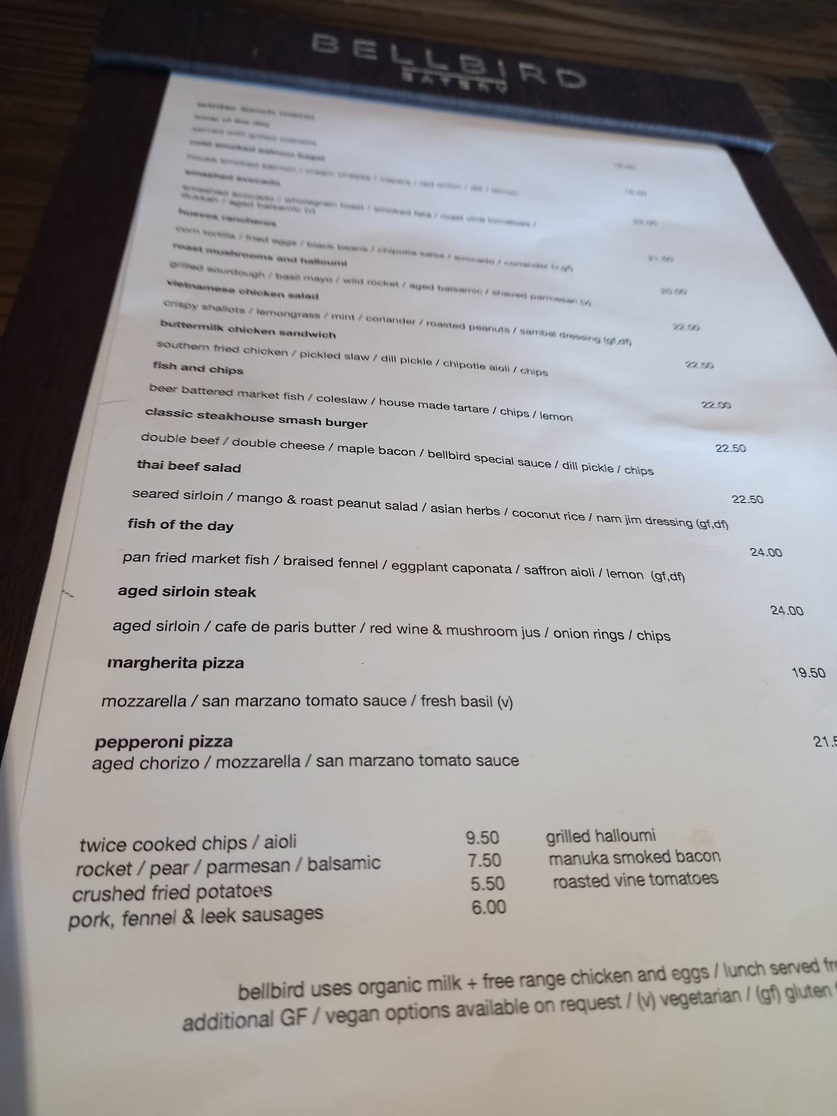 Menu at Bellbird Eatery cafe, Lower Hutt