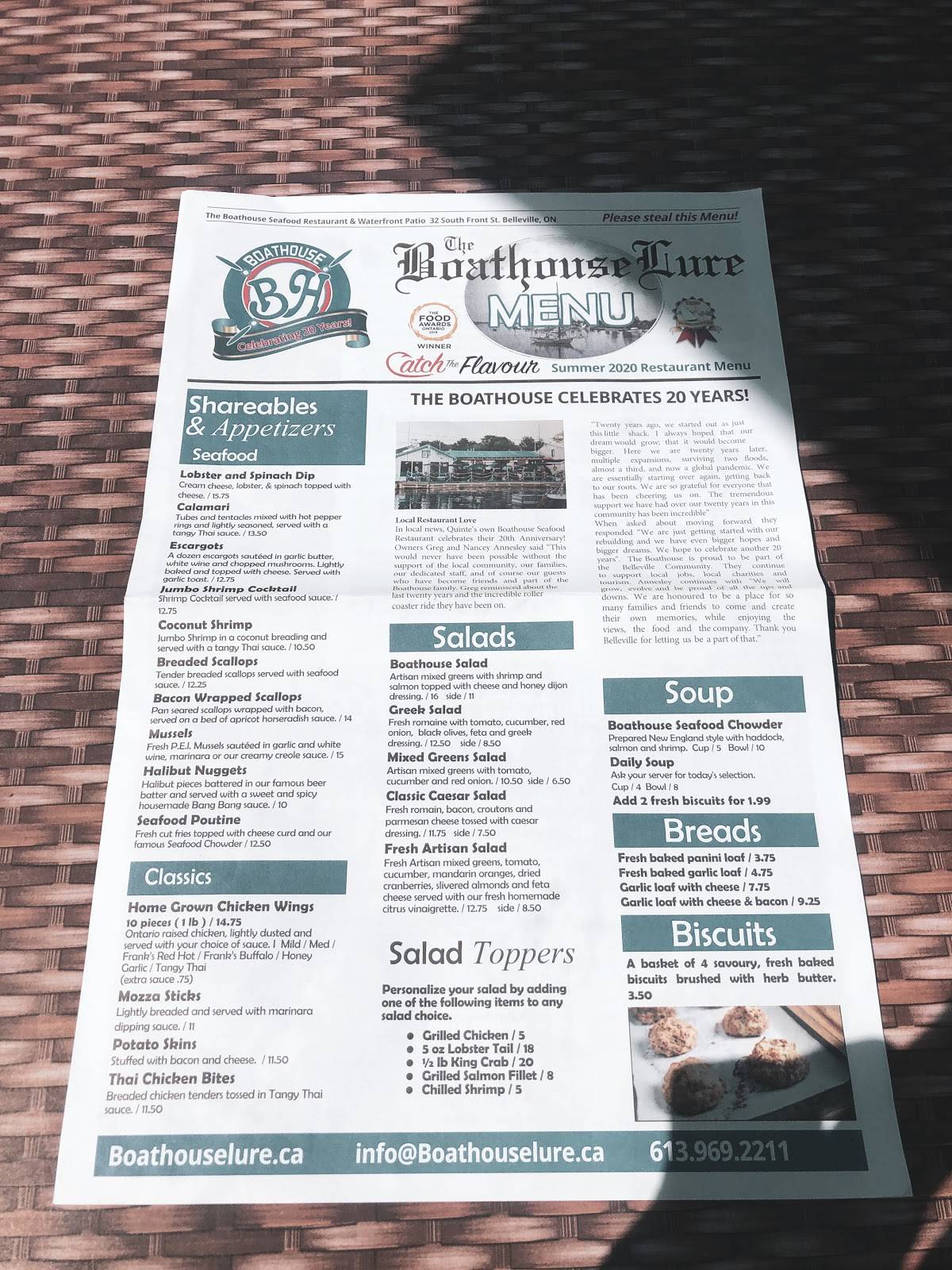 Menu at The Boathouse Seafood Restaurant And Waterfront Patio, Belleville