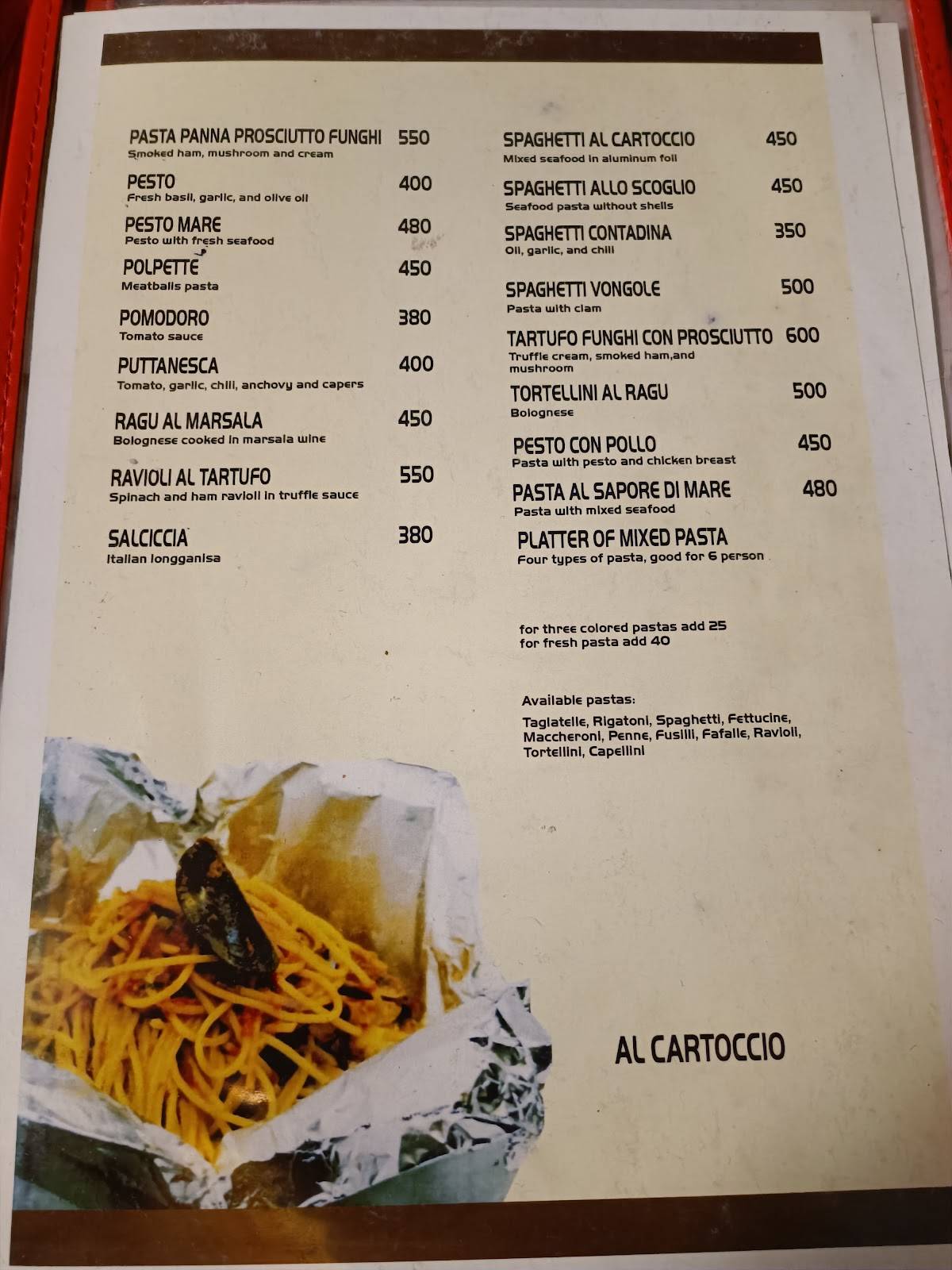 Menu at Bellini's restaurant, Quezon City, Cubao Expo