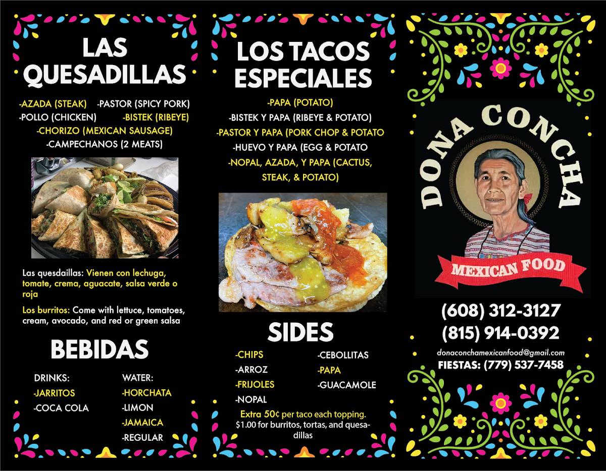 Menu at Doña Concha Mexican Food #1 restaurant, Beloit