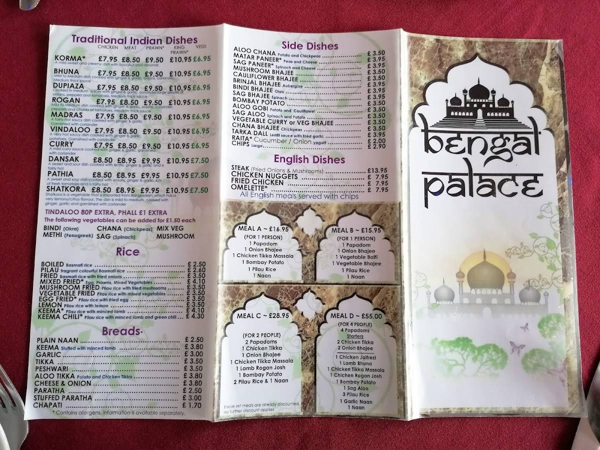Menu at Bengal Palace restaurant, Newport