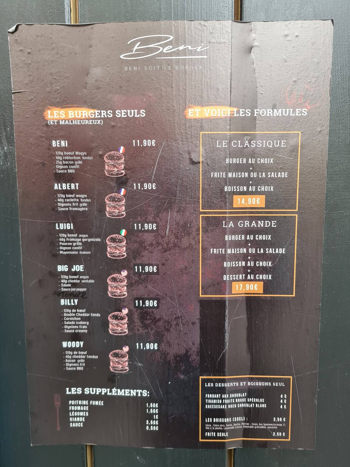 Carta del restaurante Beni Wagyu Burger - Ivry cuisine virtuelle, Paris