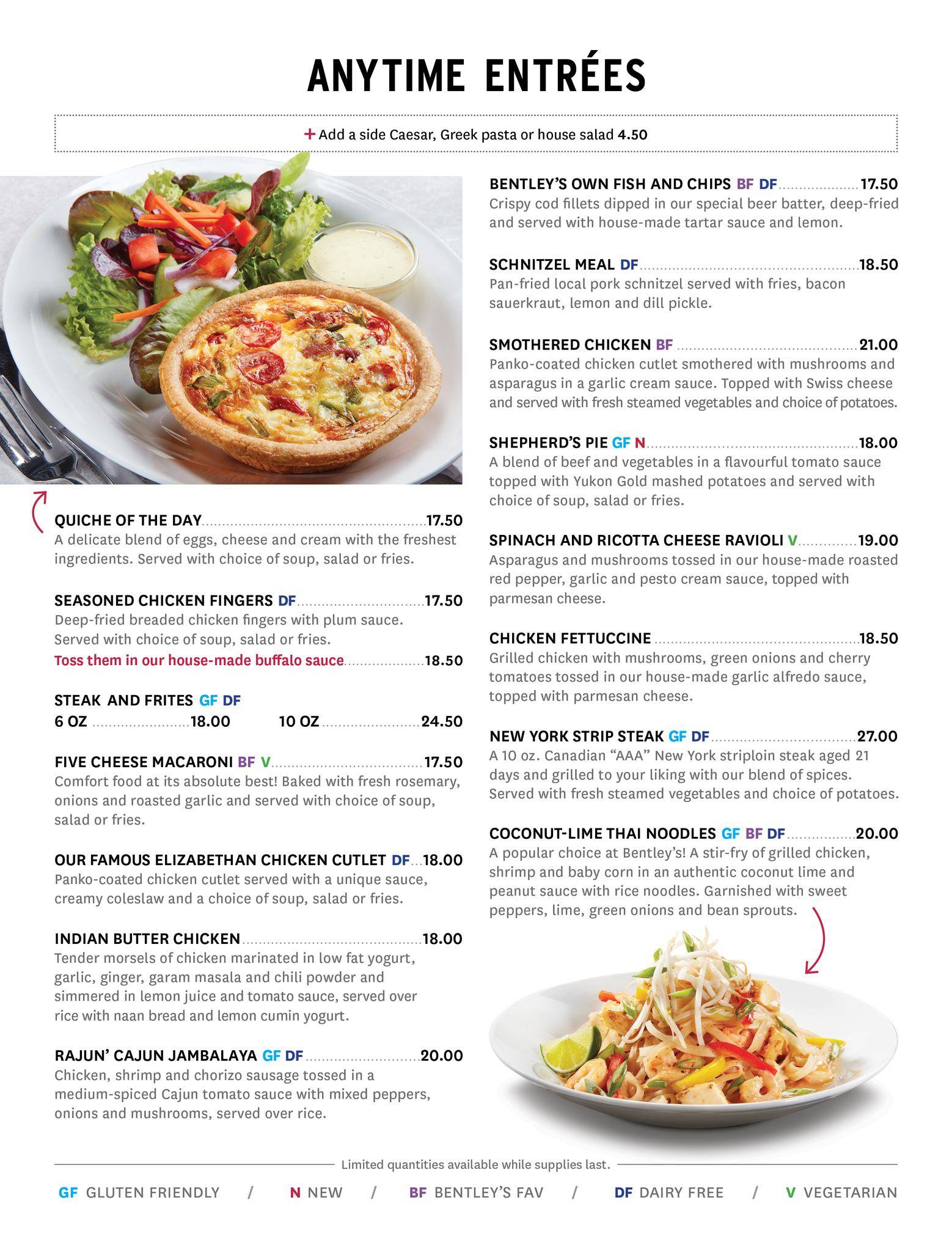 Menu at Bentley's Bar Inn & Restaurant, Stratford