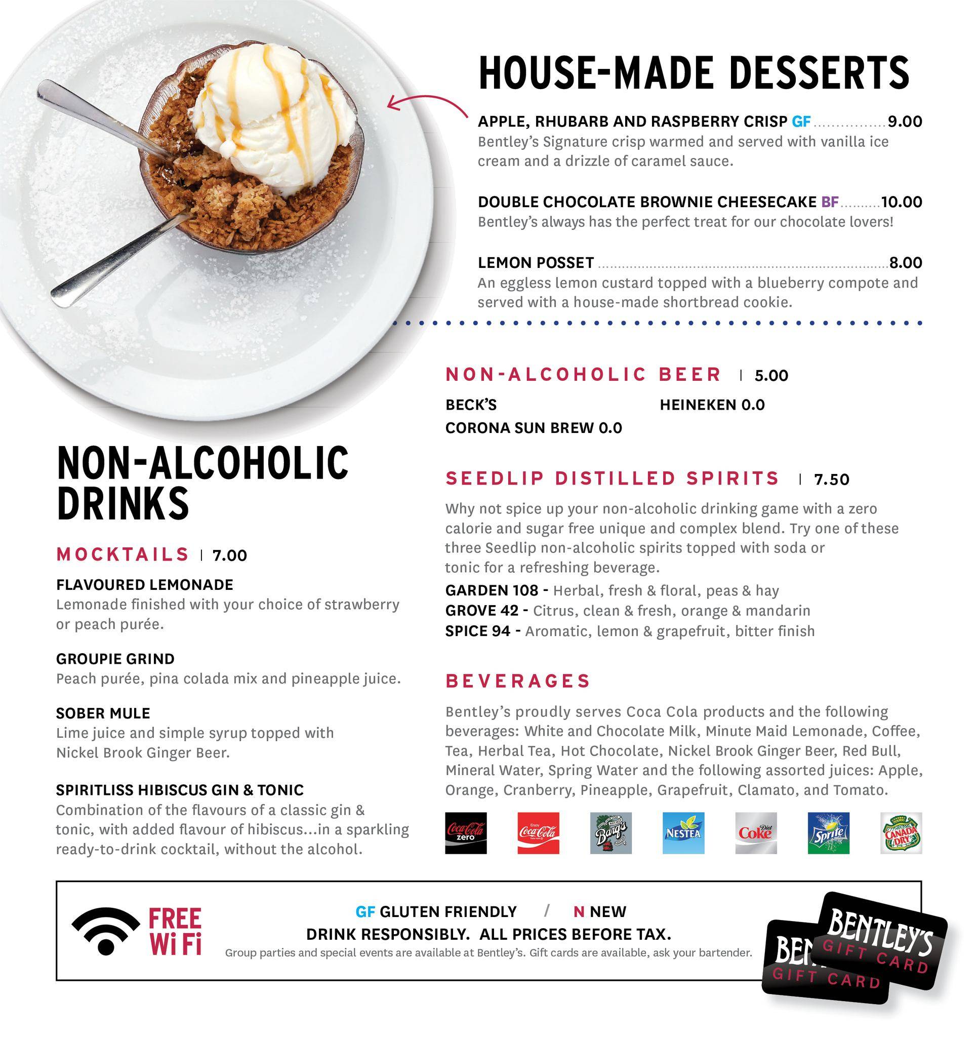 Menu at Bentley's Bar Inn & Restaurant, Stratford